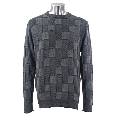 Gray Black IKE BEHAR Crewneck 3-dimensionalSquares Pattern Sweater ...