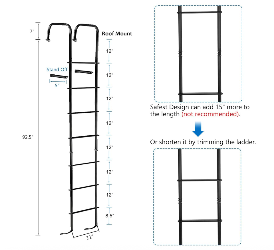 Exterior RV Ladder 7.6FT-8.4FT Travel Trailer Aluminum Black Camper ...