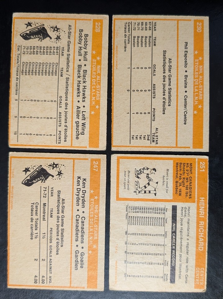 1972-73 OPC complete set - WHA - Bobby Orr Bobby Hull Guy Lafleur Ken ...