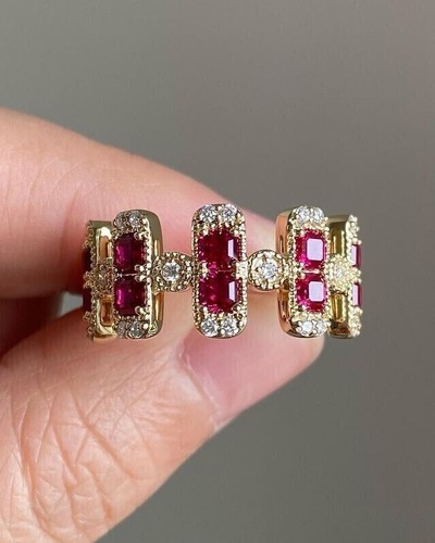 2Ct Princess Lab Created Ruby 14K Yellow Gold Plated Half Eternity Wedding Band | eBay