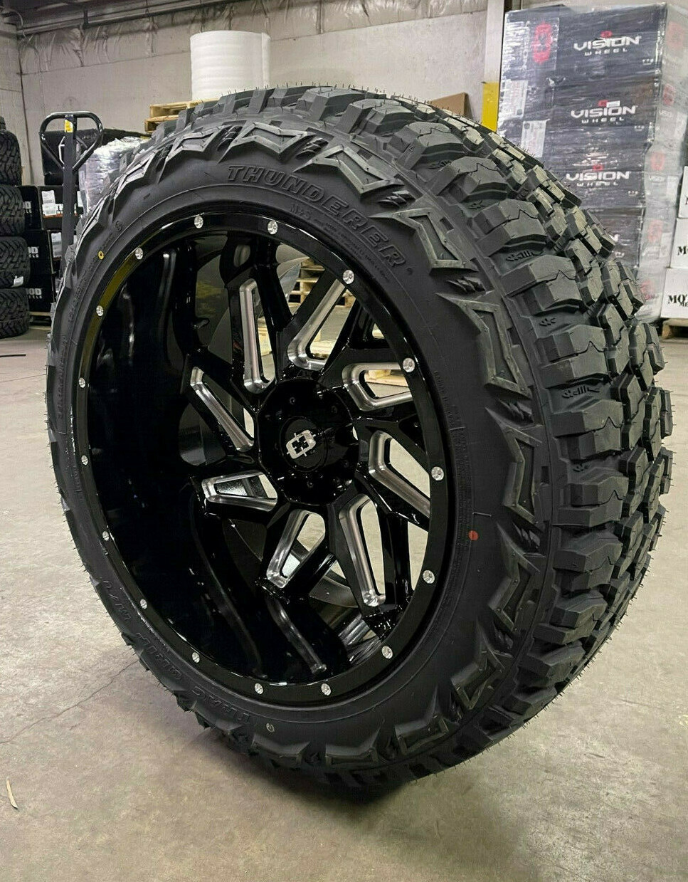 22x12 Vision Spyder Black Wheels 35 MT Tires Package 8x6.5 GMC Sierra ...