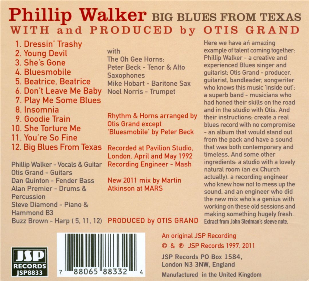 PHILLIP WALKER/OTIS GRAND BIG BLUES FROM TEXAS NEW CD 788065883324| eBay