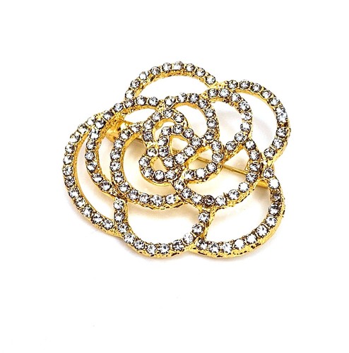 Sparkly Crystal Gold Camelia Brooch | Crystal Flower Pin | Statement ...