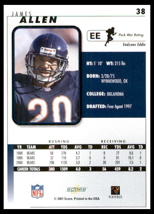 2001 Score Select #38 James Allen Chicago Bears Football Card | eBay