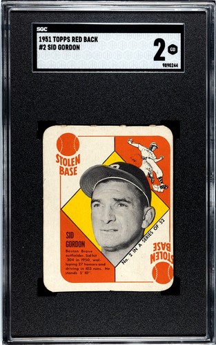 1951 TOPPS RED BACK #2 SID GORDON SGC 2 BOSTON BRAVES | eBay