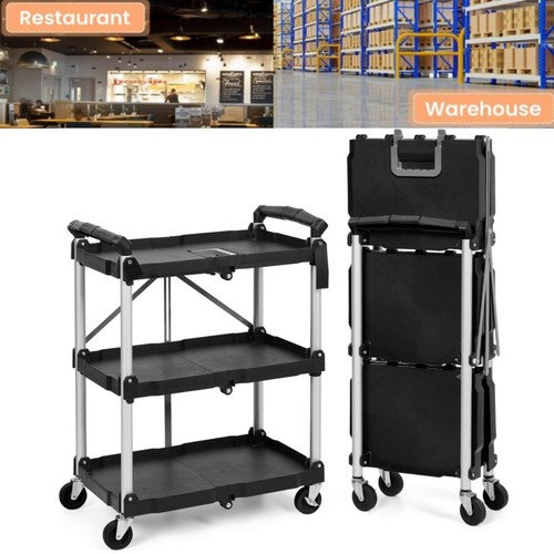 3-Tier Folding Rolling Utility Cart 165Lbs Collapsible Service Tool ...
