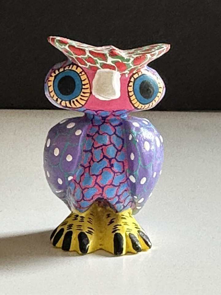 Mexican Folk Art Hand Carved Wood Hand Painted Oaxaca Owl Signed | eBay