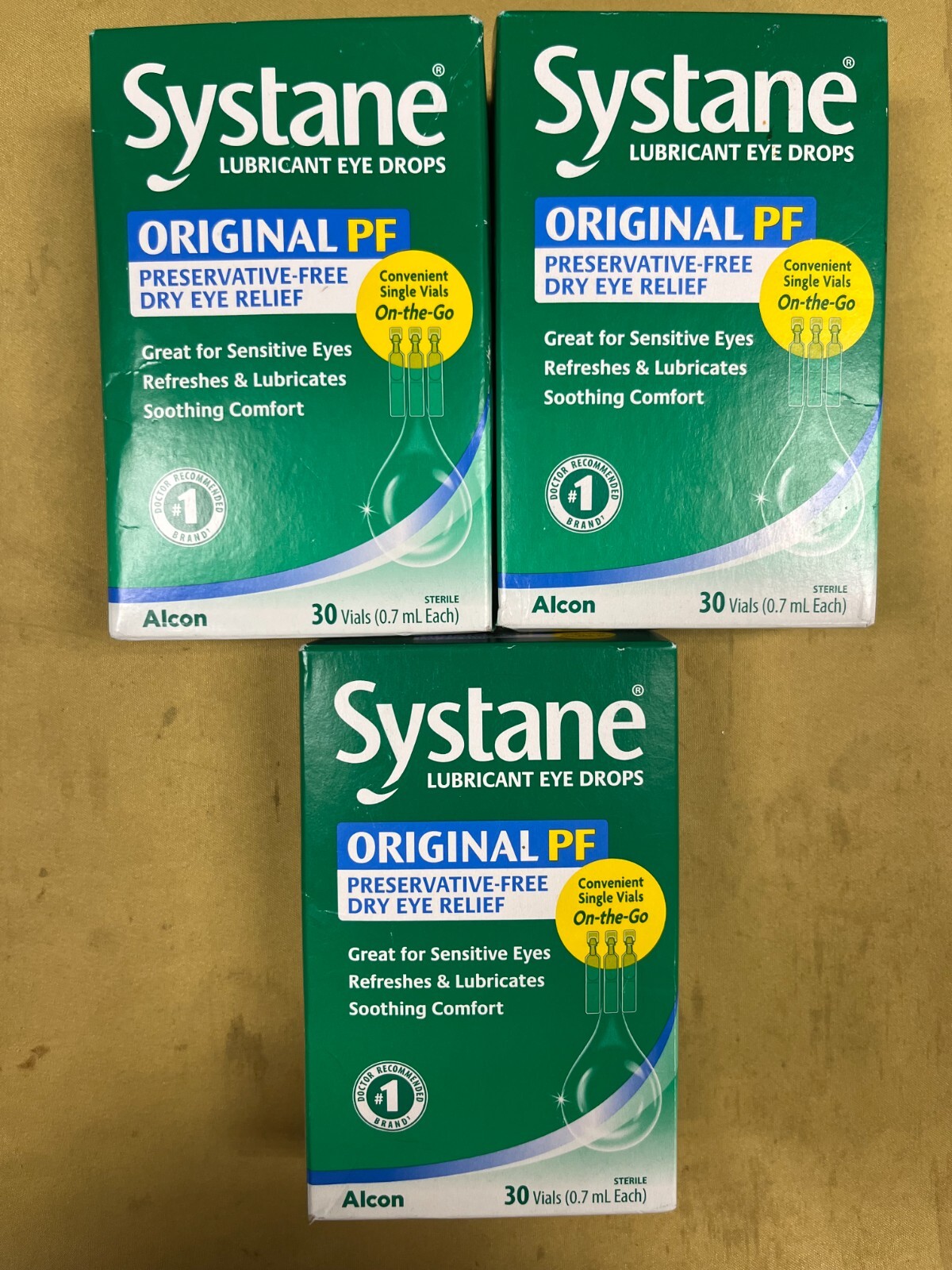 3 New Systane Original PF Lubricant Eye Drops - 30 Vials Each Box Exp ...