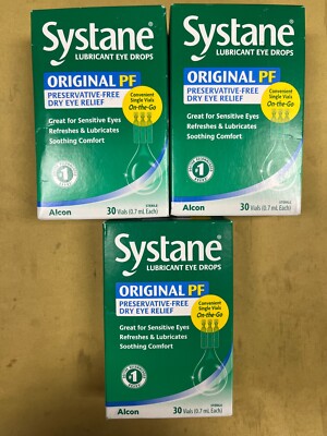 3 New Systane Original PF Lubricant Eye Drops - 30 Vials Each Box Exp ...