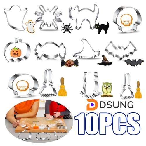 10pc Halloween Shape Aluminium Cookie Cutters Ghost Bat Pumpkin Biscuit ...