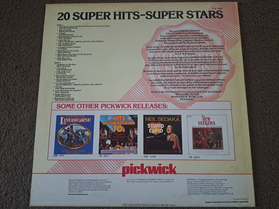 Various ‎– 20 Super Hits - Super Stars - LP/Record - Pickwick Records ...
