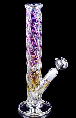 13" Inch THICK Iridescent STRAIGHT BONG Glass Water Pipe HEAVY Helix ...