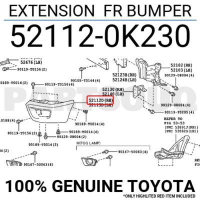 521120K230 Genuine Toyota EXTENSION FR BUMPER 52112-0K230 | eBay