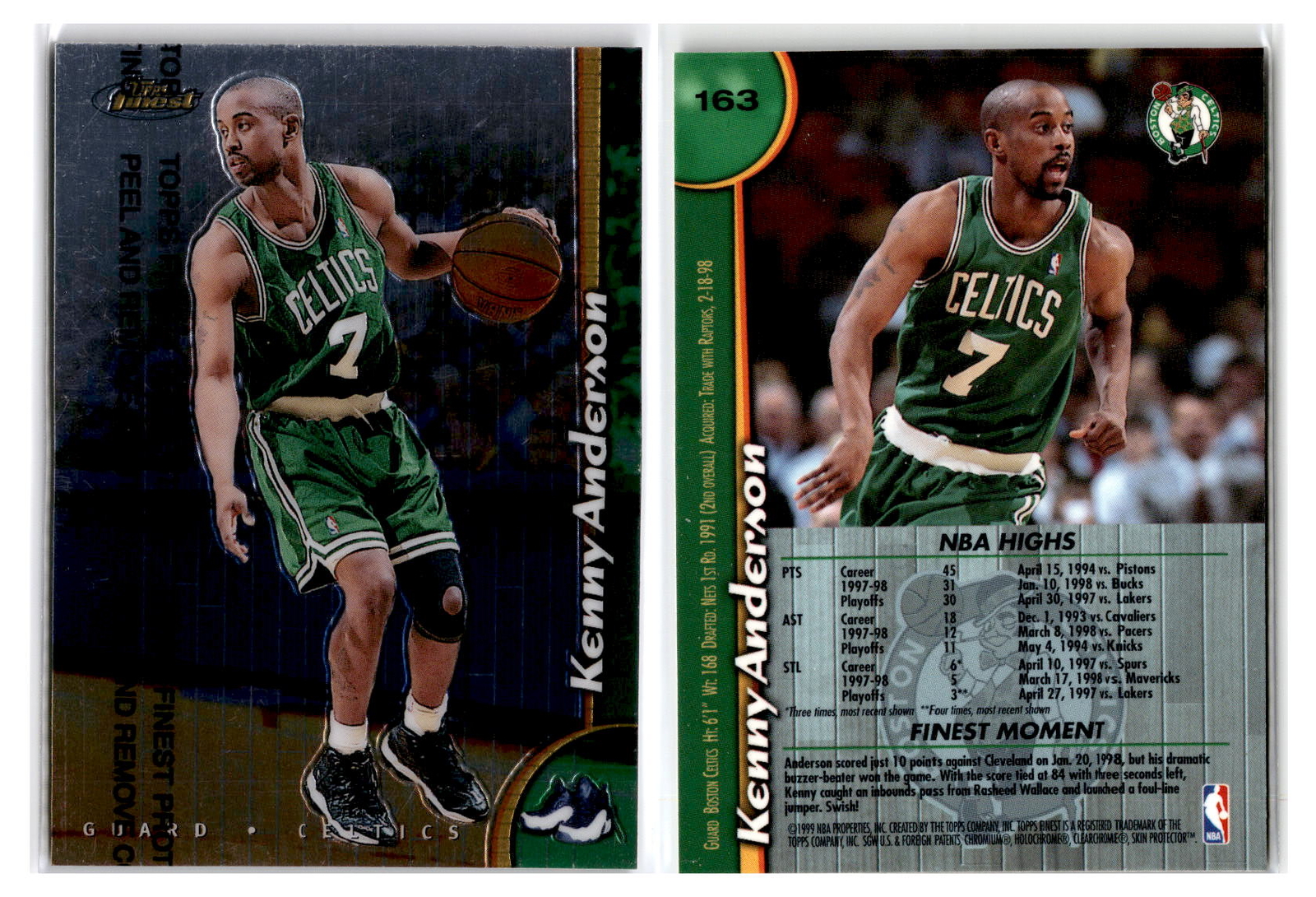 1998-99 Topps Finest #163 Kenny Anderson - Boston Celtics | eBay