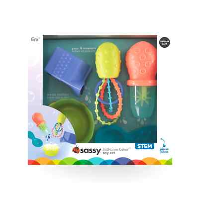 Sassy Bathtime Baker 5 Piece Infant Bath Toy Set STEM Toddler Bath Time ...