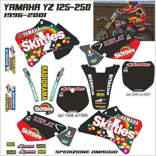 Kit grafica YAMAHA Yz 125 e 250 1996 -2001 Skittles adesivi in Kristal ...