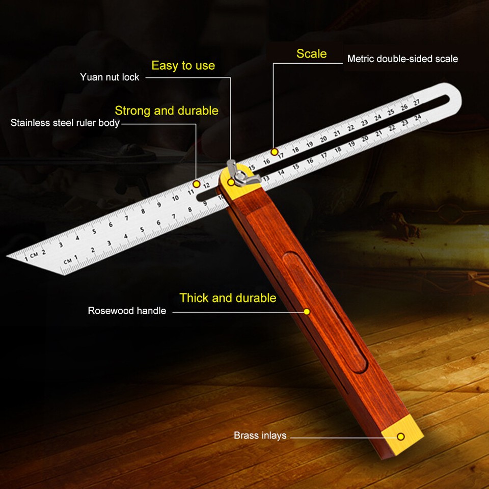Wooden Marking Angle Rulers Gauges Tri Square Sliding T-Bevel with ...
