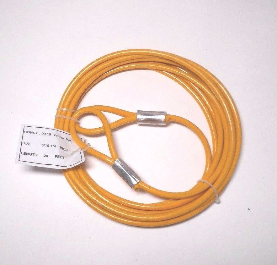 Yellow PVC Coated Wire Rope Cable (Looped Ends) 20 ft x 3/16-1/4" (X-4 ...