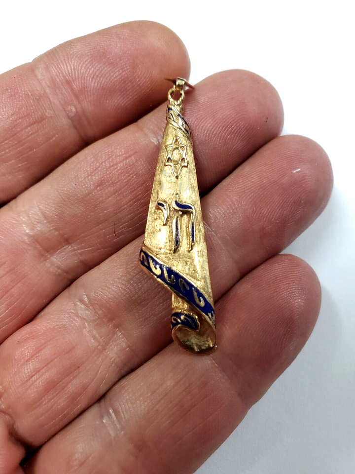 14K Yellow Gold with Blue Enamel Judaica Torah Pendant -5.1 grams | eBay