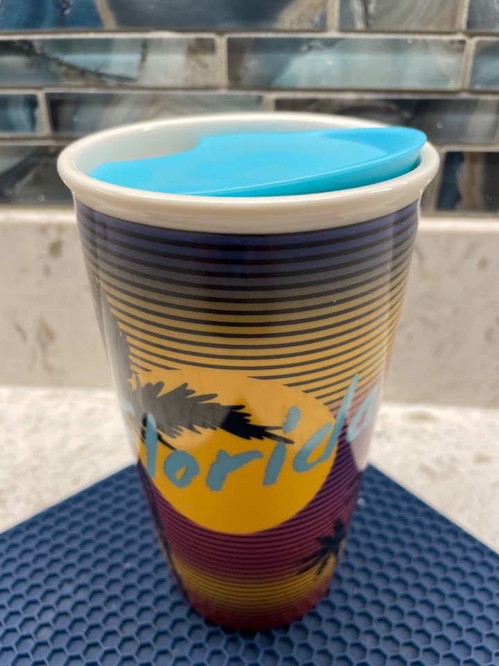 Starbucks Ceramic Traveler Tumbler Coffee Mug 12oz Florida Palm Tree ...