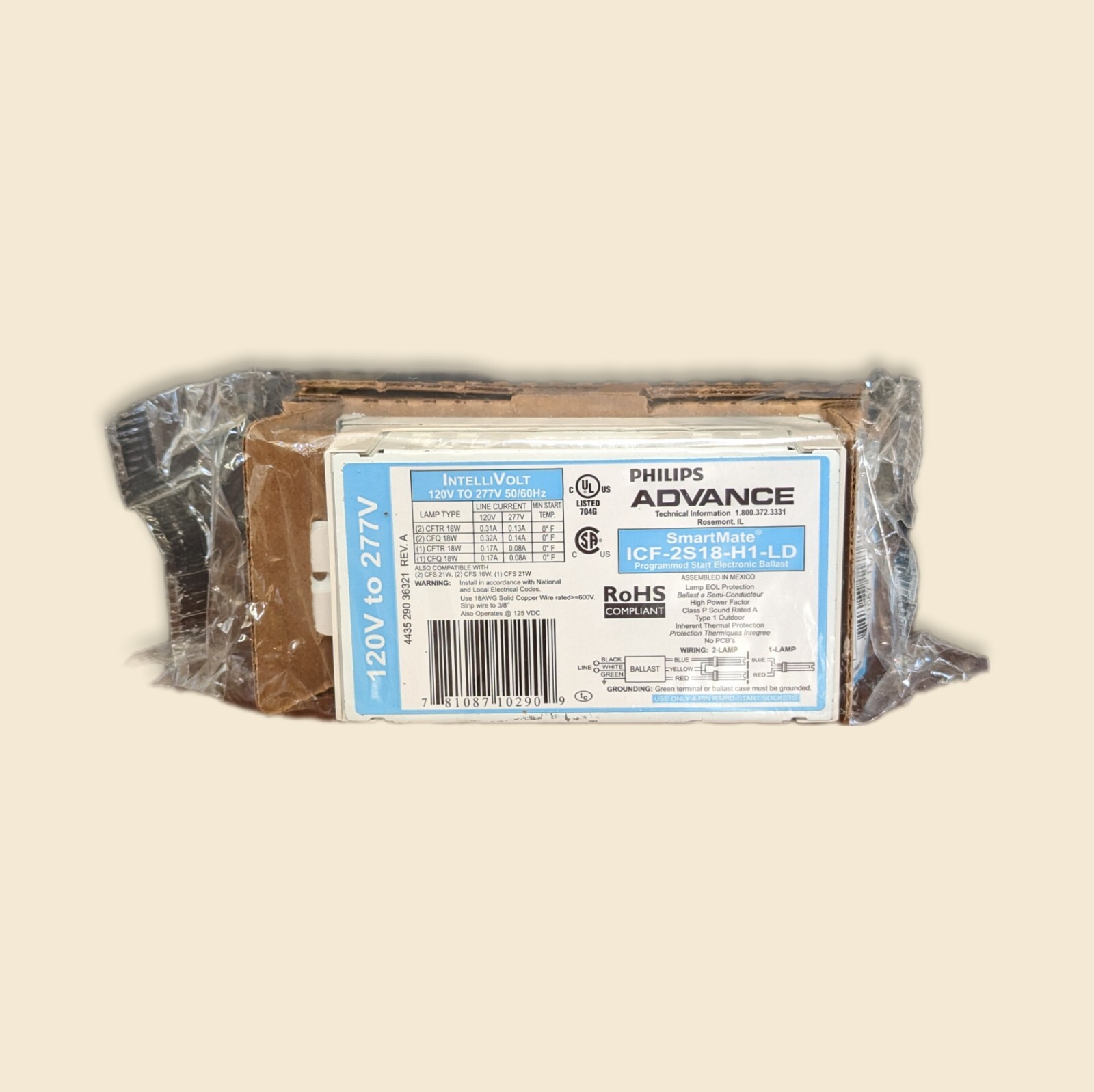 PHILIPS Advance SmartMate ICF-2S18-H1-LD Programmed Start Ballast 120 ...