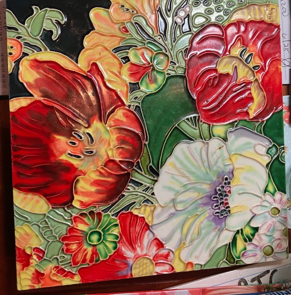 Lot of 3 Ping 8 x 8 Vibrant Mediterranean Decorative Ceramic Trivet Art ...