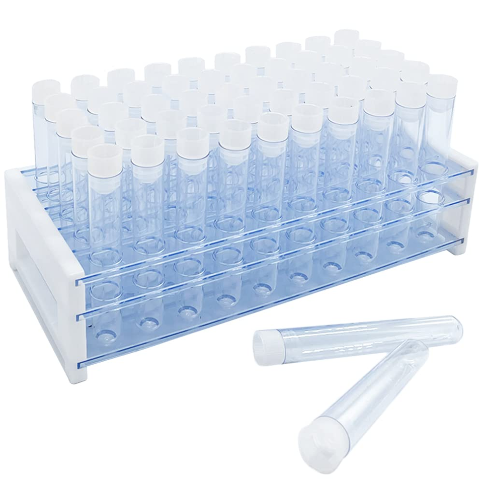50Pcs Clear Plastic Test Tubes with Rack,16 X 100Mm Tube with Caps and ...
