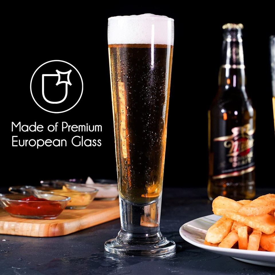 Beer Glasses Set, Tall Footed Pilsner Glass, Pint Beer Drinking Set ...