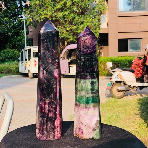 7.87LB 2pcs Natural Unique Colored Fluorite Pillar Quartz Crystal ...