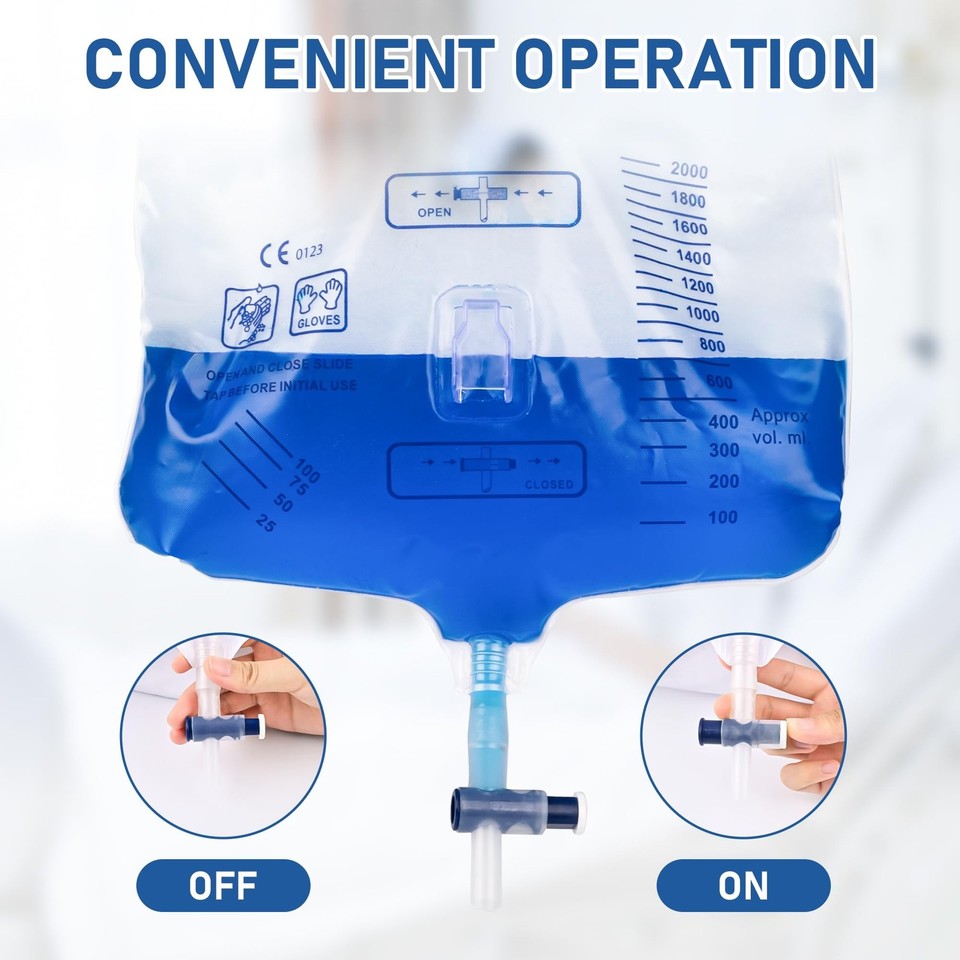 2000mL Sterile Urinary Drainage Bag, 2 Pack Overnight Catheter Bags ...