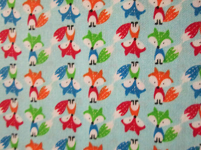 BLUE FOX FOXY FOXES BRIGHT COLORS COTTON FABRIC BTHY | eBay