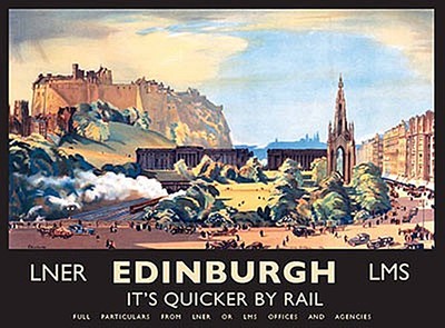 Edinburgh Station & Castle Old Rail Ad large steel sign 400mm x 300mm ...
