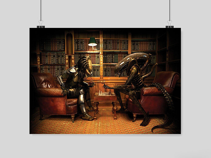 ALIENS VS PREDATOR CHESS LIBRARY POSTER MOVIE PRINT IMAGE A3 A4 SIZE ...