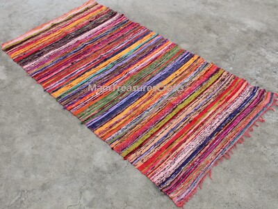 2X7 Foot Red Chindi Rug Area Rag Rug Bohemian Indian Cotton Carpet ...