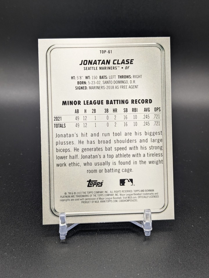 Jonatan Clase Seattle Mariners 2022 Bowman Platinum #TOP-61 | eBay