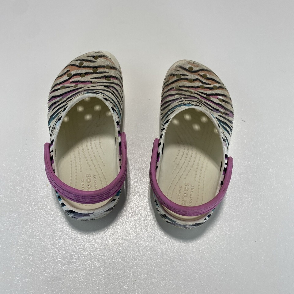 Crocs Classic Animal Print Zebra Glitter Clog Sandals Black White Pink ...