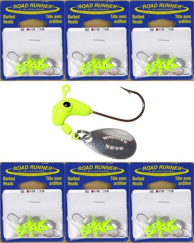 (6) Road Runner Blakemore 1/16 Oz Barbed Underspin Blade Jig Head ...