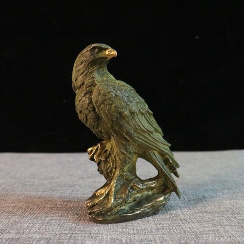 Old Chinese Bronze Gilt Feng Shui Eagle Hawk Fly king of Birds Animal ...