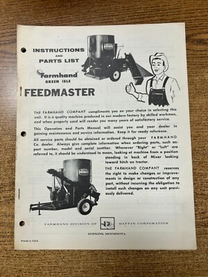Farmhand Green Isle Instructions and Parts List Feedmaster | eBay