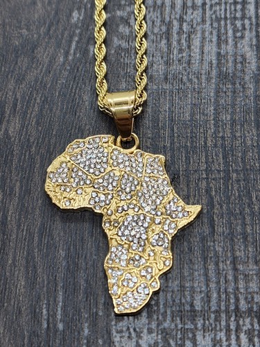 14k Gold Africa Iced CZ Pendant 20" Rope Chain King Pharaoh RBG | eBay