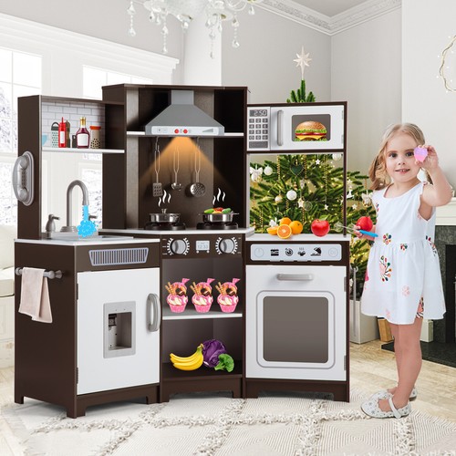 JOYLDIAS Large Cooking Pretend Play Kitchen Sets Kids Wooden Playset ...