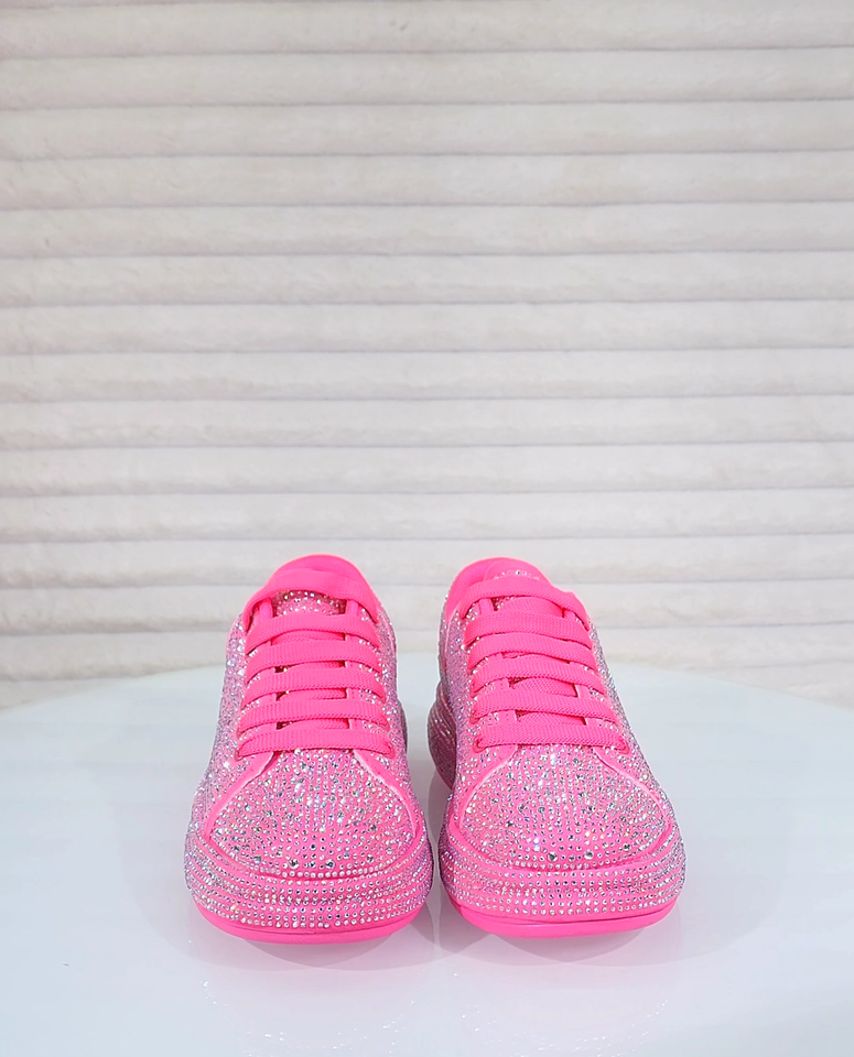 Dazzle Cush Bright Hot Pink Neon Rhinestone Comfy Platform Sneakers ...