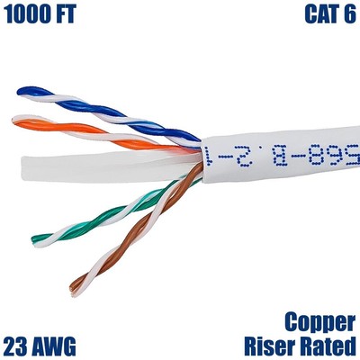 1000FT Cat6 Ethernet Network UTP Cable Riser CMR 23AWG Solid Copper ...