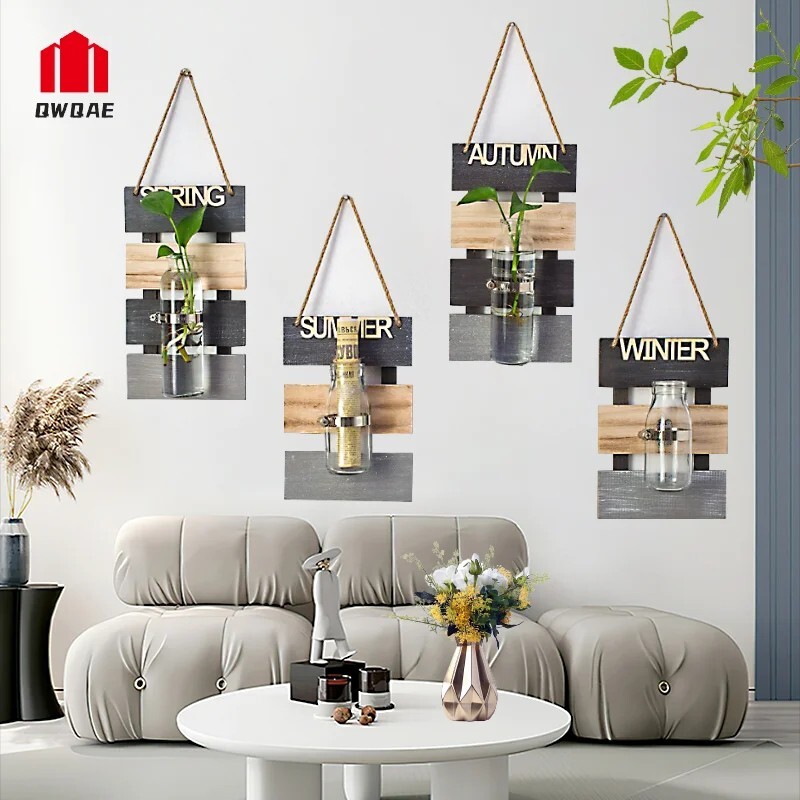 Spring Wooden Holder Wall Hanging Glass Terrarium Container Hydroponics ...