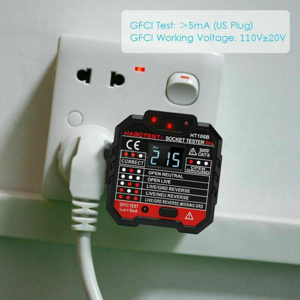 US UK EU HT106B Advanced Electric Socket Tester GFCI Test Mains Fault ...
