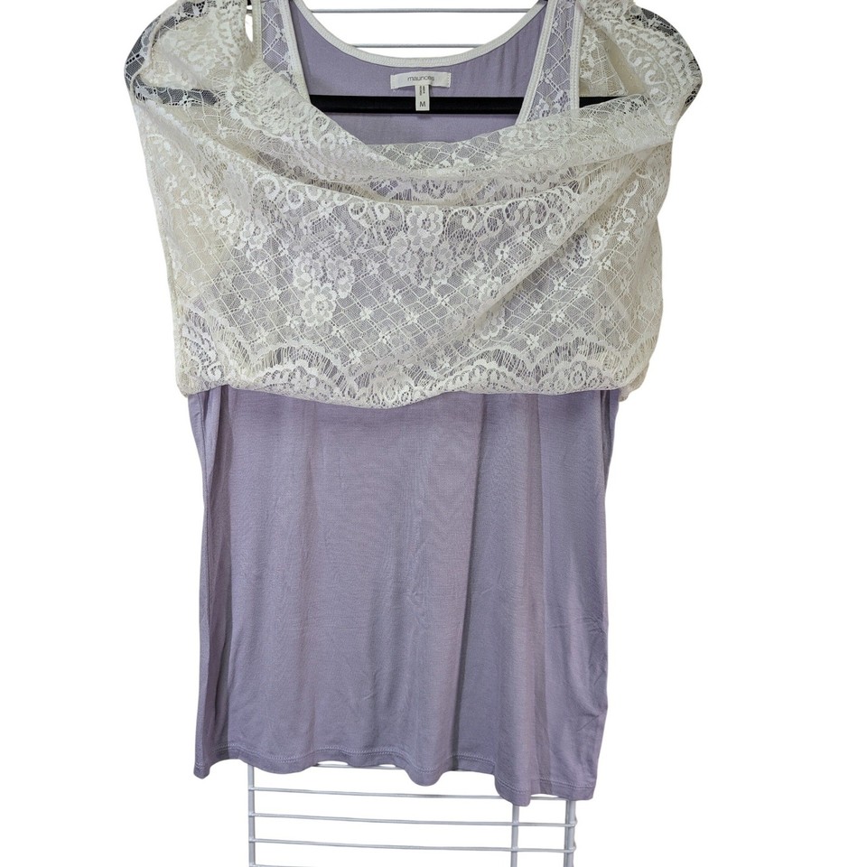 Maurices Medium Lilac Ivory Lace Overlay Tank Top Boho Cottage Fairy ...