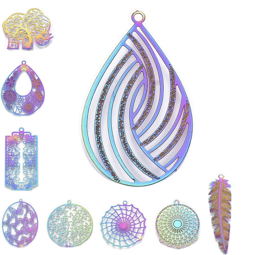 50pcs Colorful Vacuum Plating 201 Stainless Steel Filigree Pendants 23 ...