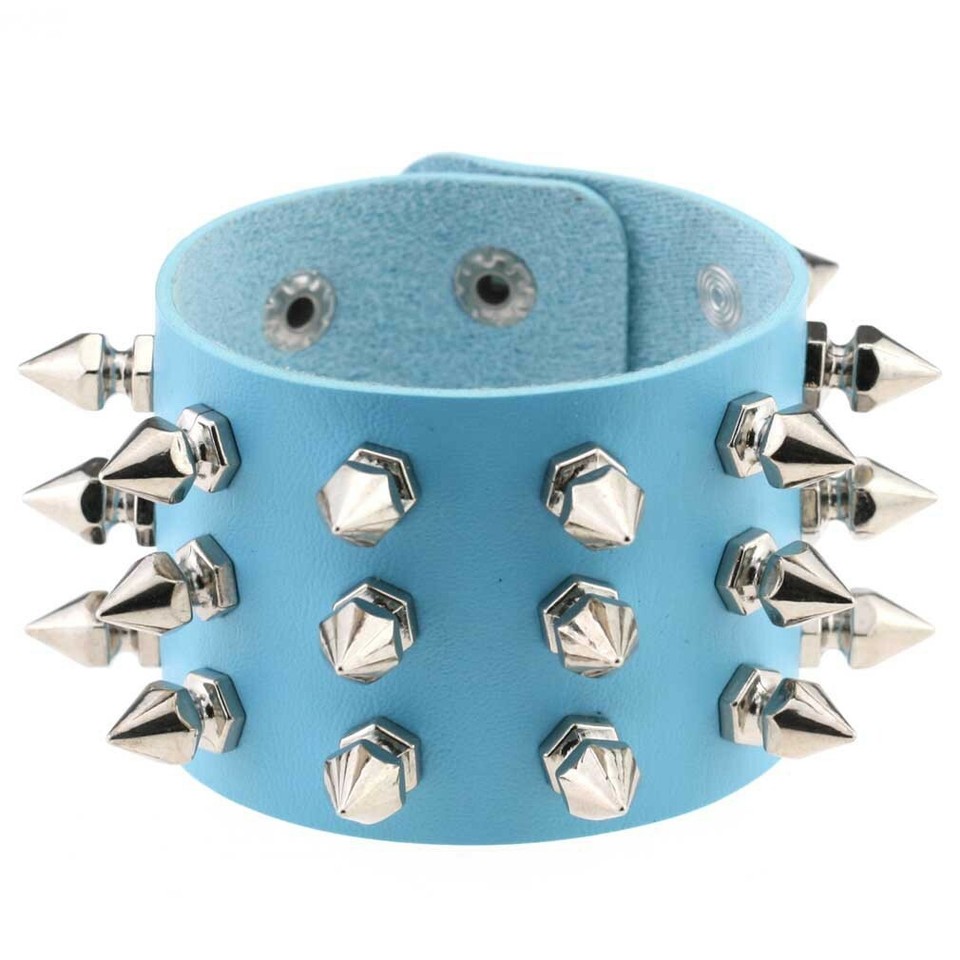 Punk Spike Studed Cuff Bracelet Wristband Multi-layer Leather Wide ...