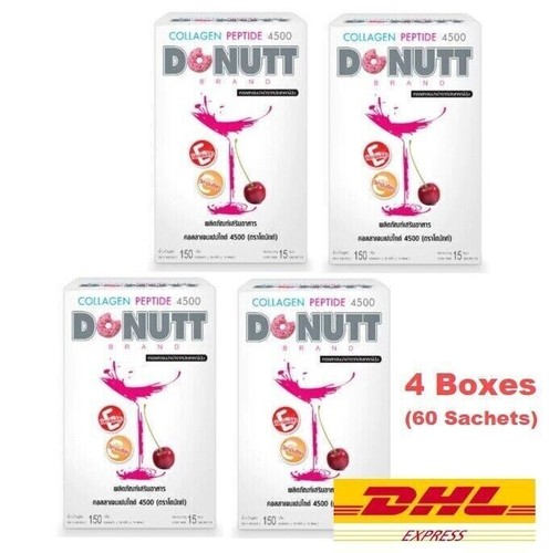 4 Boxes DONUTT Collagen Peptide 4500 mg Vitamin C, E Cherry Drink Mix ...