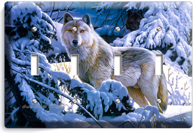 WILD GRAY WOLF WINTER FOREST 4 GANG LIGHT SWITCH WALL PLATE COVER ROOM ...